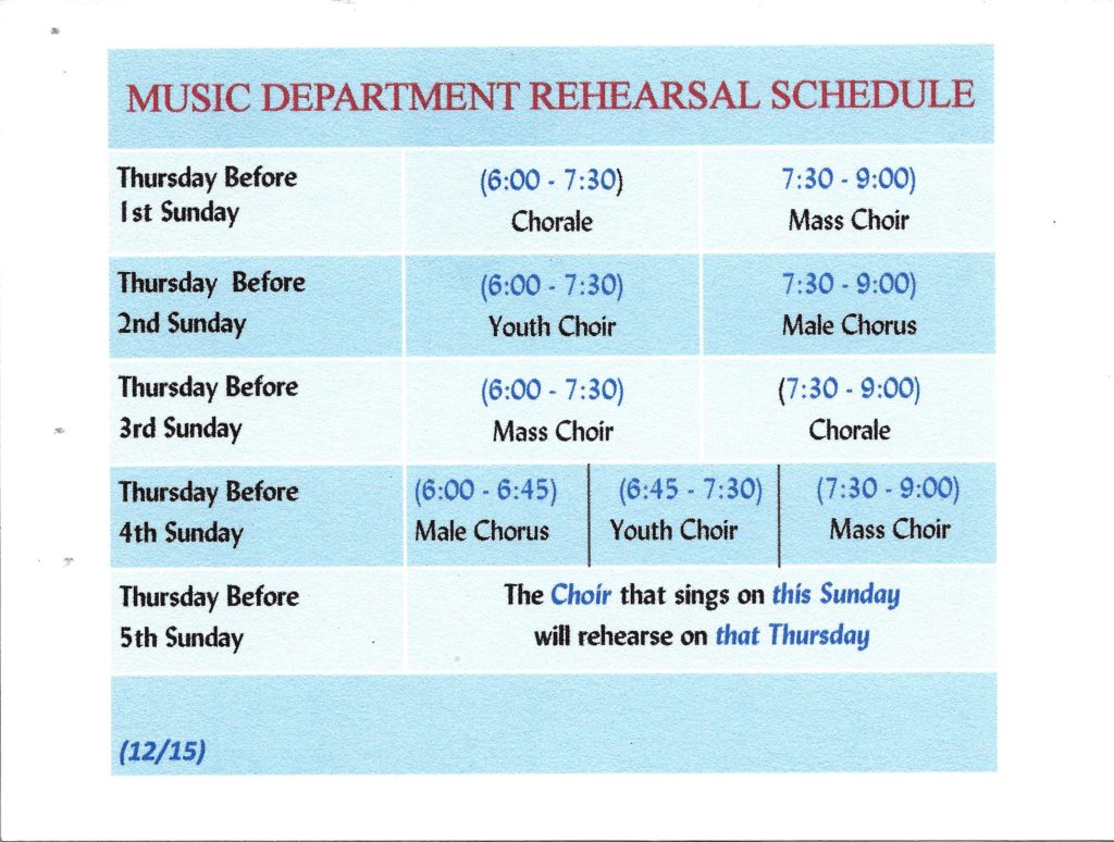 Choir Rehearsal Schedule - Morning Star Baptist Church